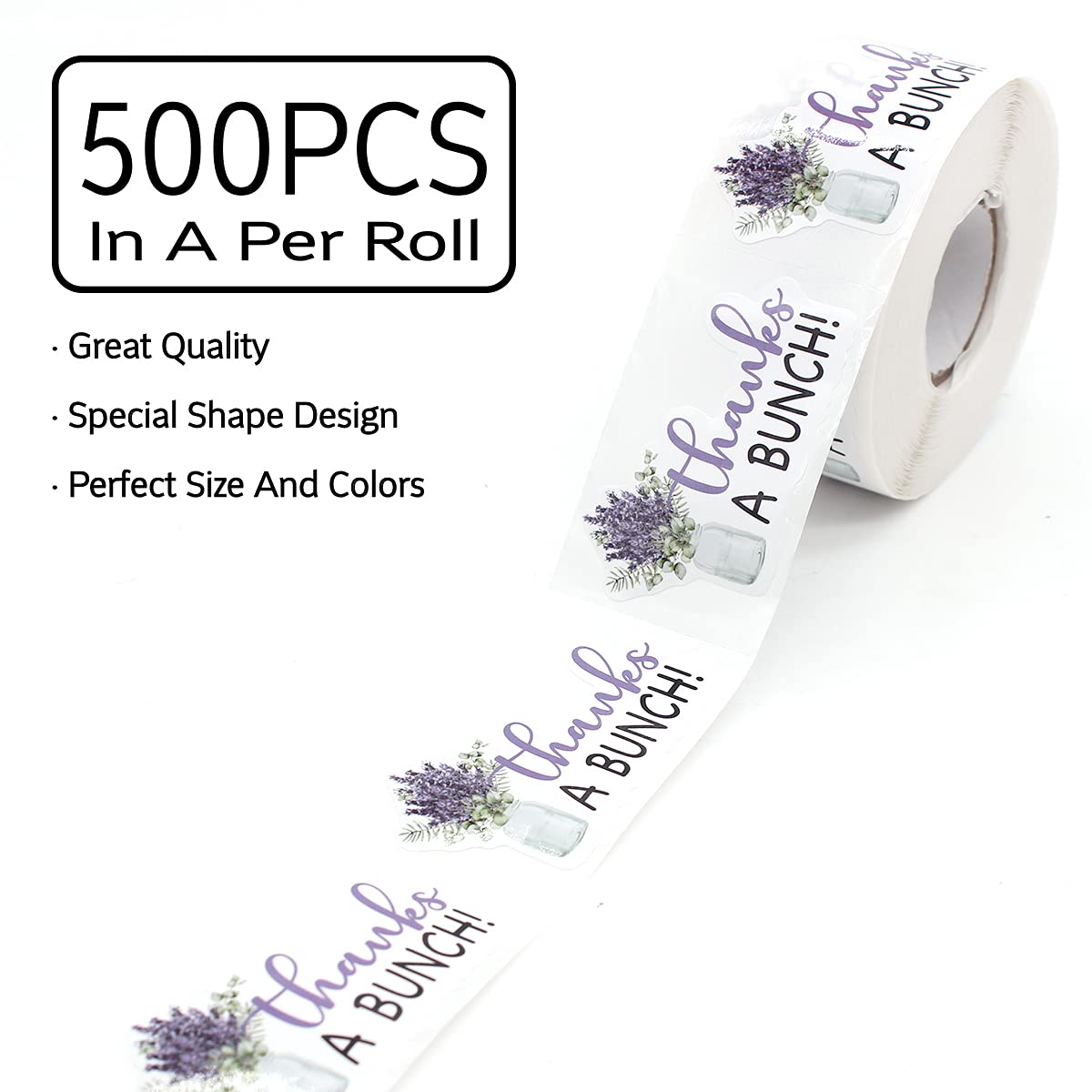 Wailozco Thanks A Bunch Flower Stickers,Thank You Stickers,Handmade Stickers,Small Shop Stickers,Envelopes Stickers for Small Business, Online Retailers,Handmade Goods,500 Labels Per Roll