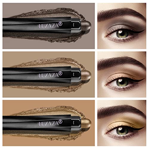 LUXAZA 3Pcs Metallic Brown Eyeshadow Stick Set, Metallic And Shimmer Creamy EyeShadow Pencil, Smooth High Pigmented Eye Brightener Stick Smoky Eye Makeup