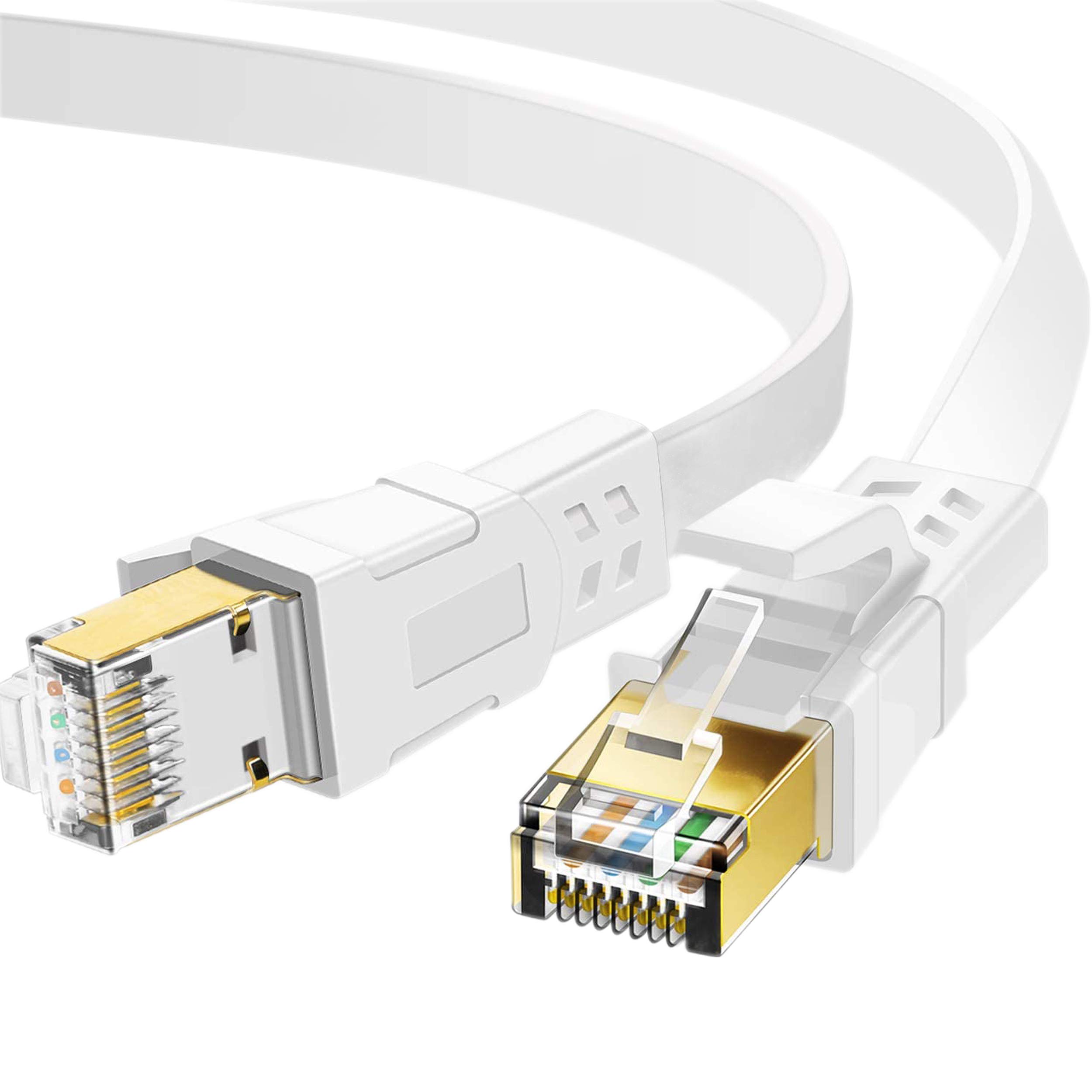 Cat 8 Ethernet Cable 50 ft, Heavy Duty High Speed RJ45 Patch Cord, Cat8 LAN Gold Plated 40Gbps 2000Mhz Network, Indoor, Outdoor & Weatherproof S/FTP UV Resistant for Router/Modem/Gaming/Switch, White