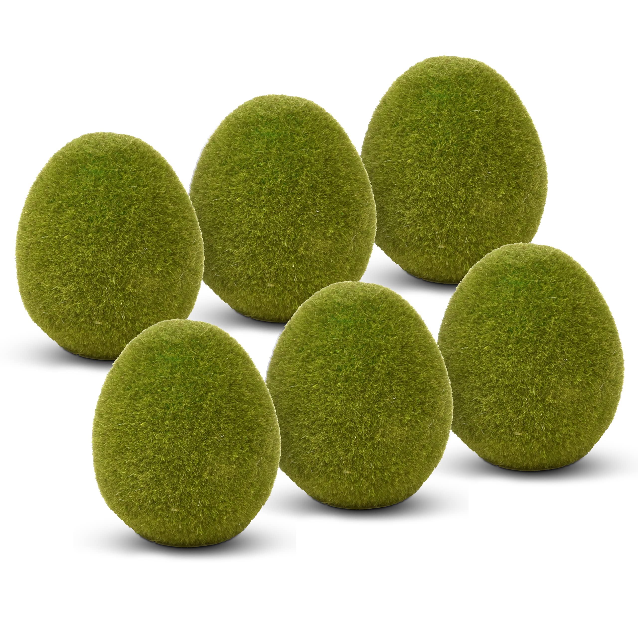 6 Easter Green Mossy Eggs Spring Decor Artificial Fuzzy Flocked Moss Balls Decorative Holiday Furry Covered Egg for Indoor Home Kitchen Table Shelf Bowl Decorations & Outdoor Garden Yard Potting Craft