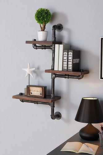 Armen Living Orton 30" Accent Shelf in Walnut Wood Finish with Grey Piping