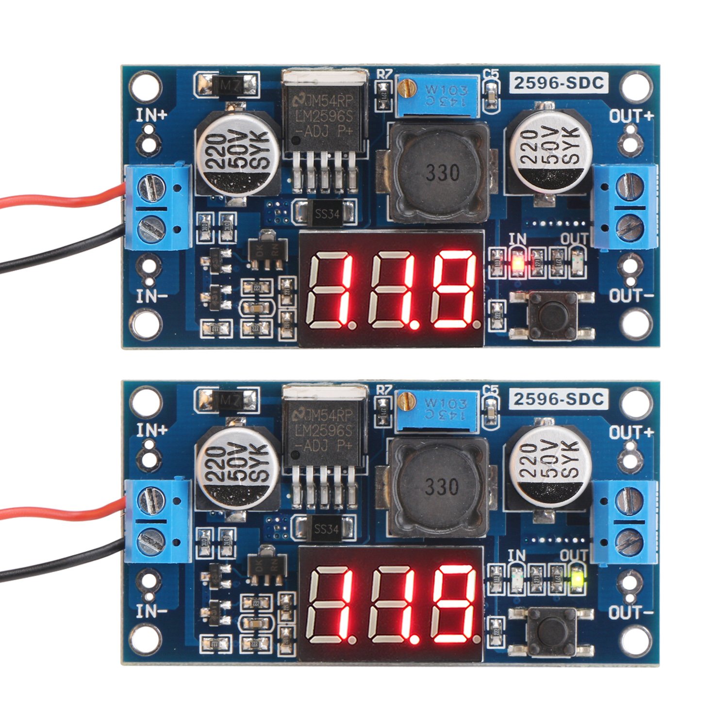 24v to 12v Step Down Converter, DROK LM2596 Analog Control Buck Transformer DC-DC Voltage Reducer Regulator Module 36V 24V 12V to 5V 2A Power Inverter Volt Stabilizer with Red LED Display Voltmeter
