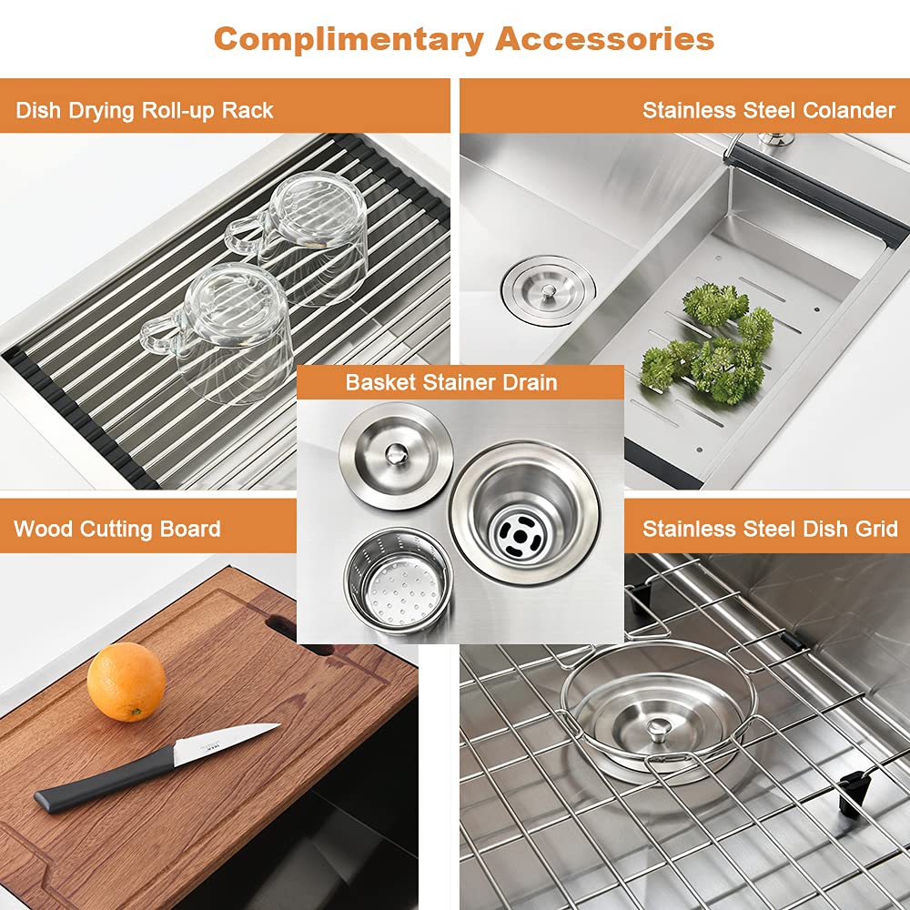 33 In Drop In Kitchen Sink Workstation-Bokaiya Kitchen Sink 33x22 Drop In Workstation Sink Topmount 16 Gauge Single Bowl Stainless Steel Kitchen Sink with Cutting Board