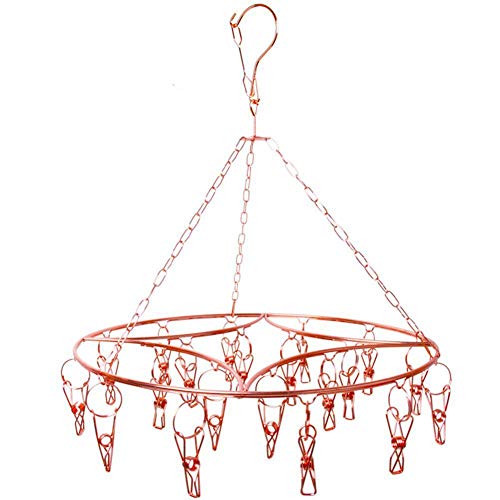 A.B Crew Round Laundry Clothesline Hanging Rack for Drying Clothing with 20 Stainless Steel Clothespins 5 Free Quilt Clip(Rose Gold)