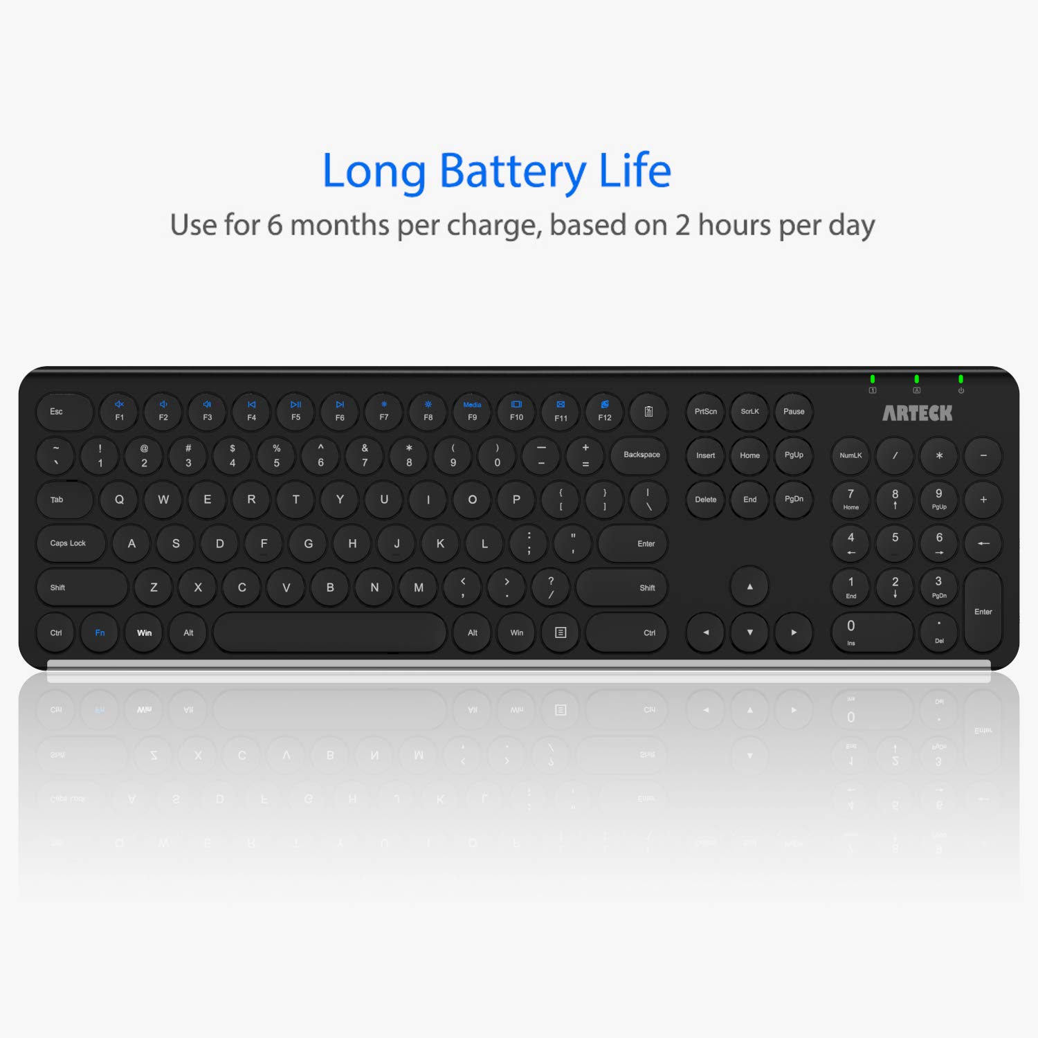 Arteck 2.4G Wireless Keyboard Stainless Steel Ultra Slim Full Size Keyboard with Numeric Keypad for Computer/Desktop/PC/Laptop/Surface/Smart TV and Windows 10/8/ 7 Built in Rechargeable Battery