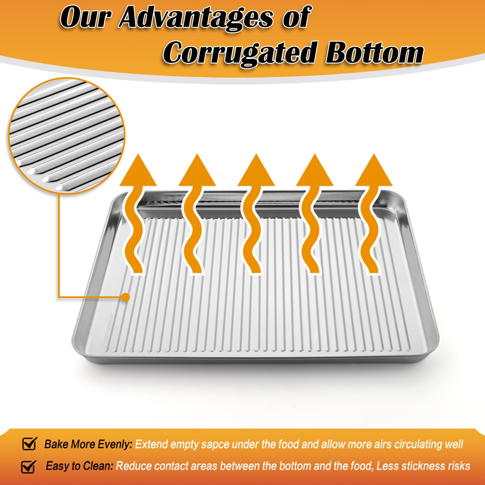 17.5 Inch Half Baking Cookie Sheet with Rack, P&P CHEF Stainless Steel Baking Pan Oven Tray and Cooling Rack for Cooking, Corrugated Bottom & Grid Rack, Healthy & Durable, 2Pcs (1 Pan +1 Rack)