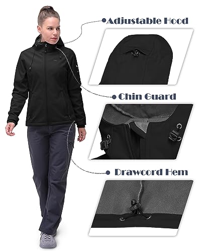 33,000ft Women's Softshell Jacket, Fleece Lined Warm Jacket Light Hooded Windproof Coat for Outdoor Hiking
