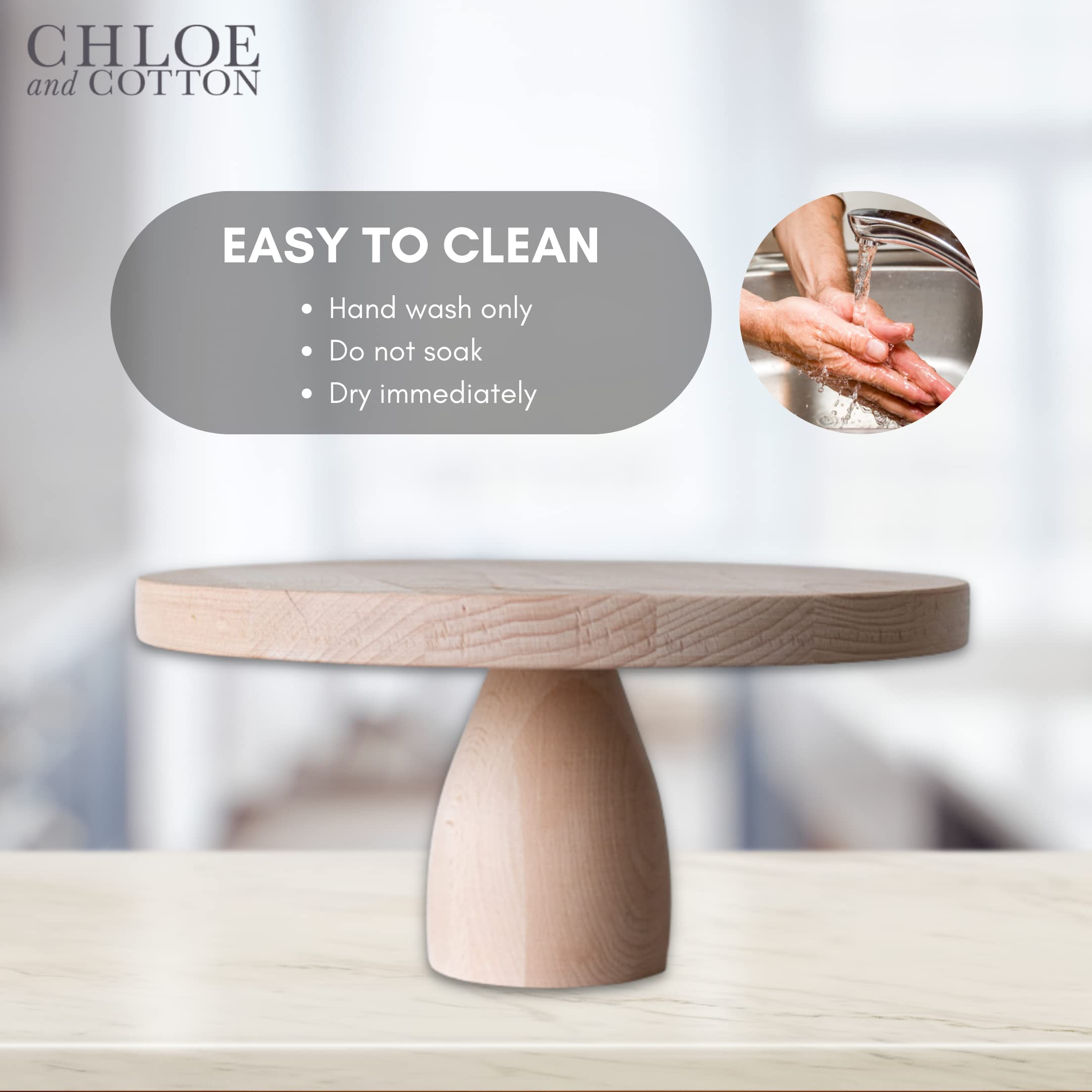 11" Beech Wood Cake Stand | Footed Cake Plate for Birthday Parties, Weddings, Graduations, & All Celebrations | Designed by Chloe & Cotton