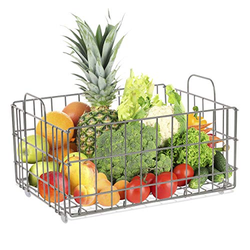 Atlantic System 4 Tier Cart-Wide Mobile Storage, Interchange Shelves and Baskets, Powder-Coated Steel Frame PN in White & Modular Cart System Wire Storage Basket