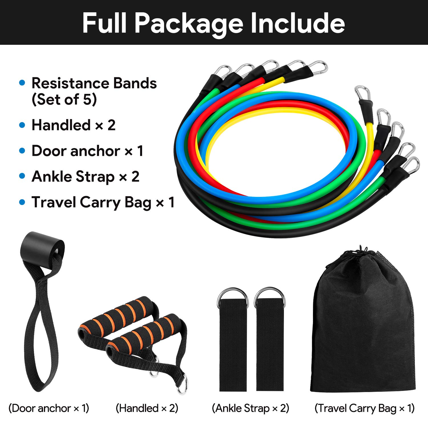 11 Pack Resistance Bands Set, Portable Home Workouts Accessories, Exercise Bands with Door Anchor, Handles, Legs Ankle Straps for Resistance Training, Physical Therapy, Yoga, Pilates