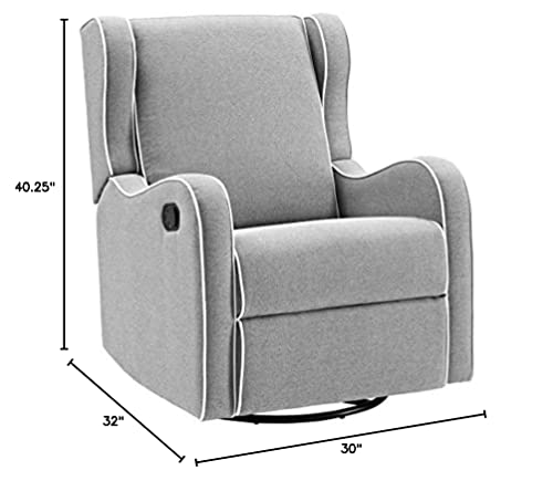 Angel Line Rebecca Upholstered Swivel Gliding Recliner, Gray Linen with White Piping