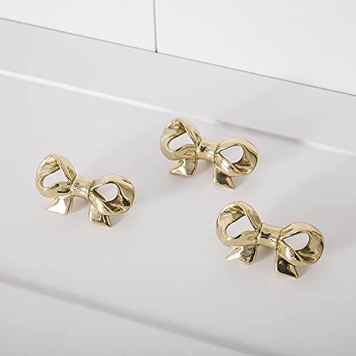 UniDes Pack of 2 Gold Brass Knobs for Dresser,Drawers and Cabinet, Decorative Bow Knobs and Pulls for Kids,Children,Girls Bedroom,2 PC