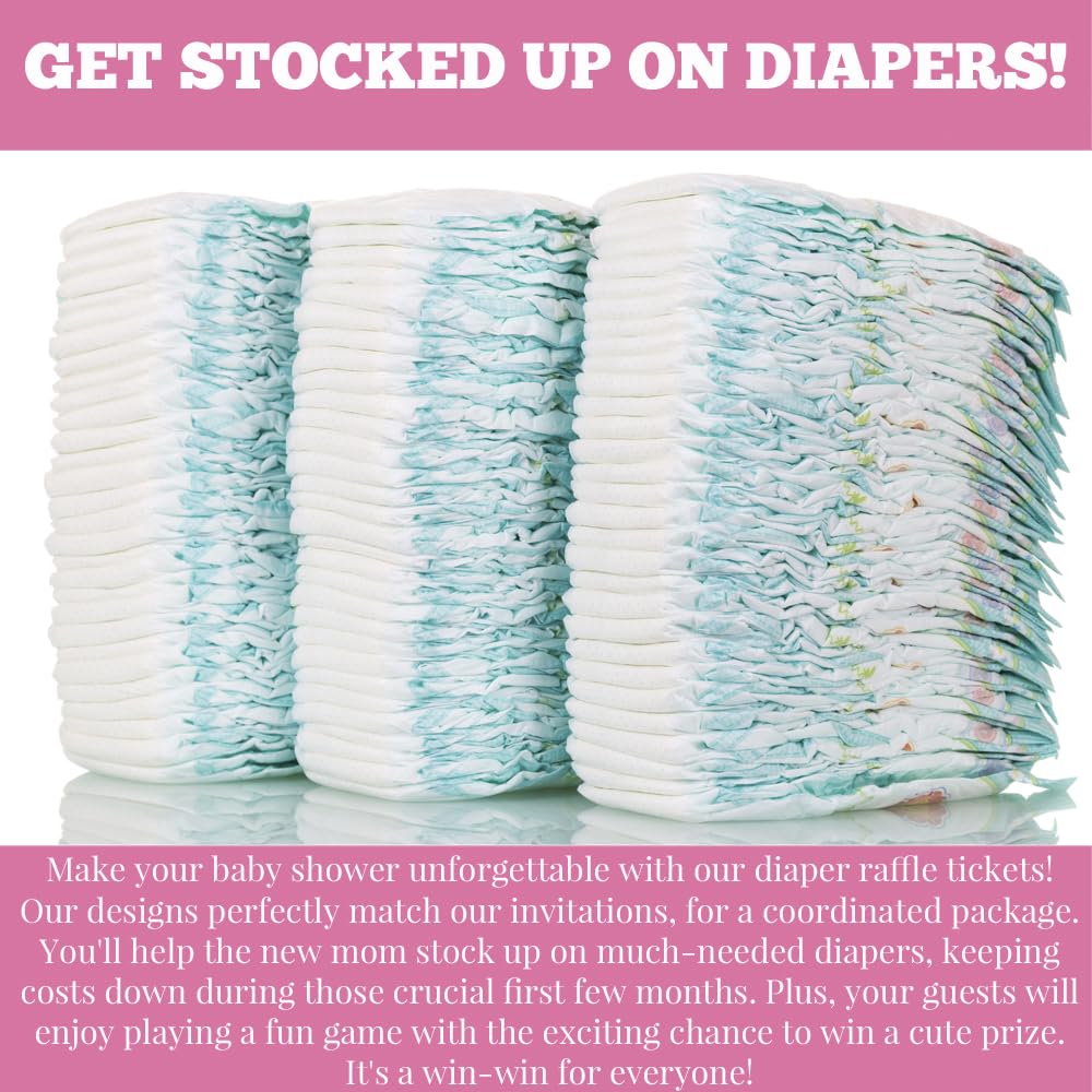 Amanda Creation Rustic Boho Watercolor Succulents, Pine, and Feathers Diaper Raffle Tickets for Baby Showers, 20 2" X 3” Double Sided Inserts, Bring a Pack of Diapers to Win Favors &