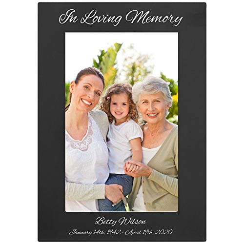 In Loving Memory Engraved Anodized Aluminum Hanging/Tabletop Personalized Remembrance Custom Memorial Photo Picture Frame - Add Loved One's Name and Dates