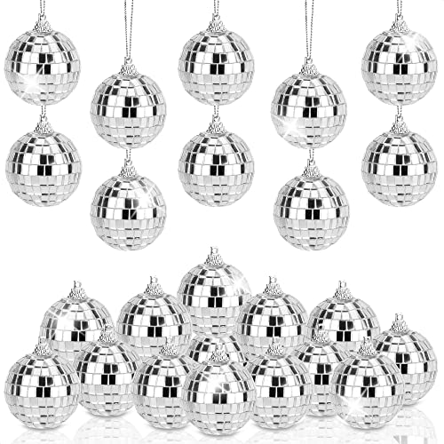 24Pcs Mini Disco Ball Party Decorations - Silver Mini Plastic Ornaments Small Disco Balls Valentines Tree Decorations for Wedding - 2" for Disco Party Decorations Holiday Tree Wedding Party Festival