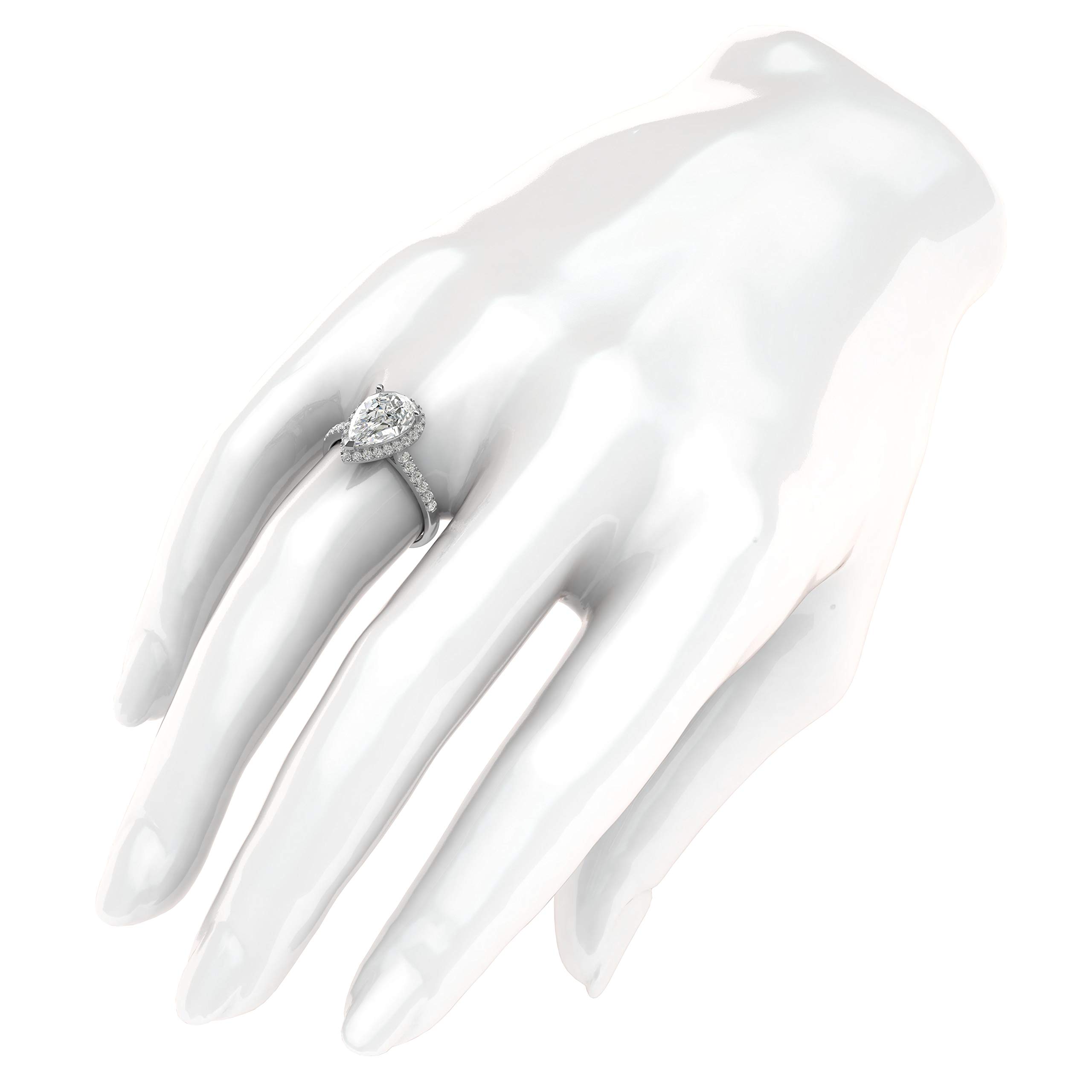 14k White Gold Simulated Pear-Shaped Diamond Halo Engagement Ring with Side Stones Promise Bridal Ring (7)
