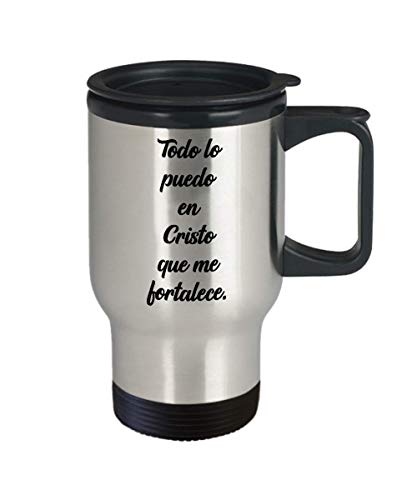 Creator's Cove Philippians 4:13 regalos cristianas catolica de tasa de viajar para cafe con versiculos de la biblia en espanol