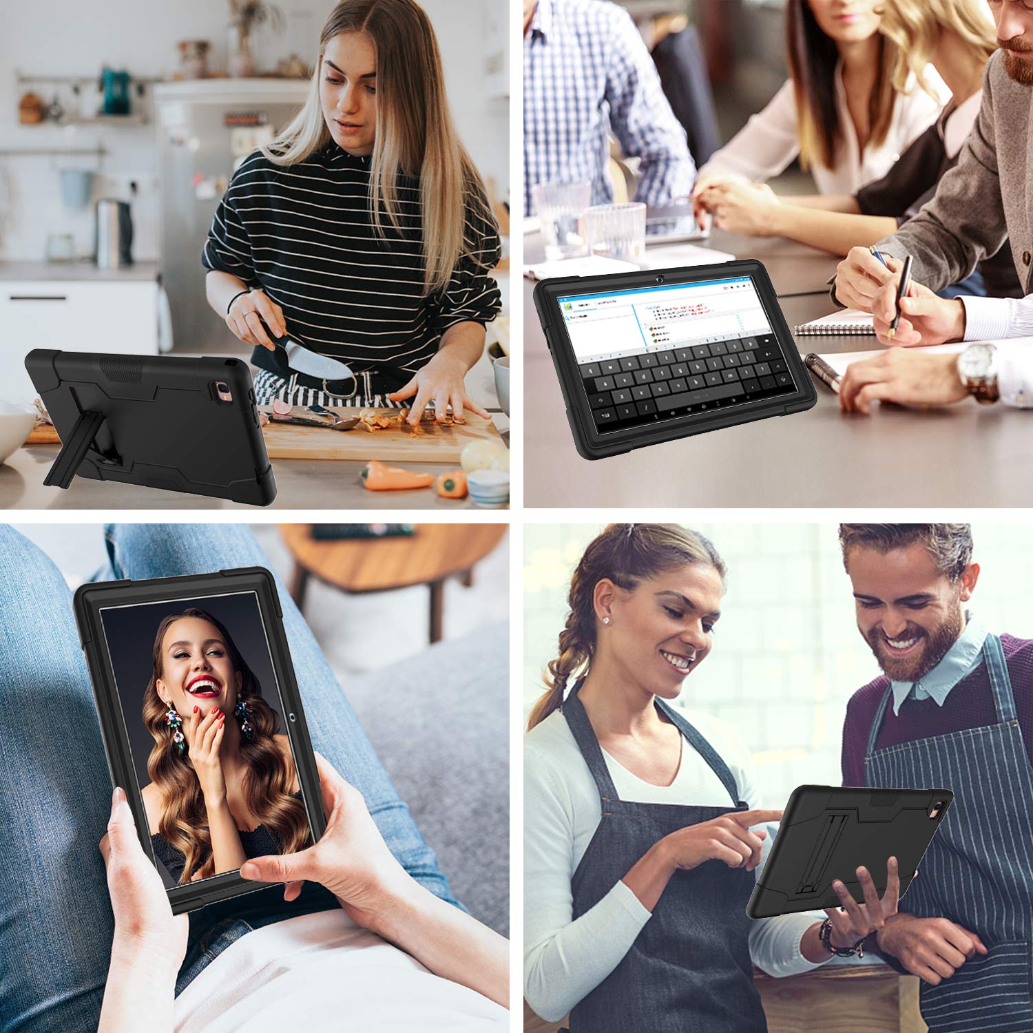 FIEWESEY for Dragon Touch Notepad 102 10 Inch Tablet Case,Heavy-Duty Drop-Proof and Shock-Resistant Rugged case(with Stand), for Blackview Tab 8/8E/Teclast P20hd/M40 10 Inch/AAUB P30(Black/Black)