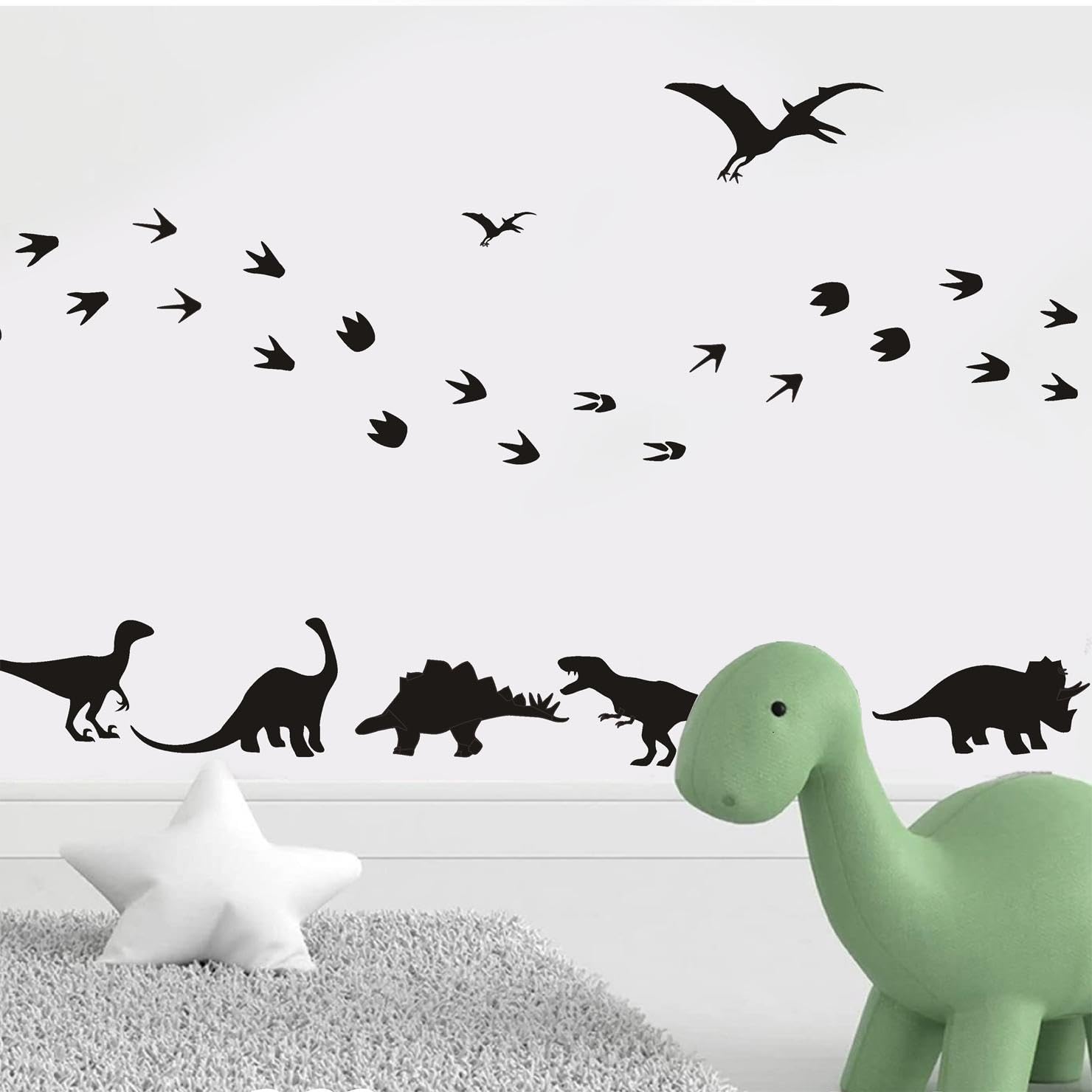 IKEYU Black Dinosaur Wall Stickers Dinosaur Footprints Wall Decor Dino Feet Wall Decals Animals Vinyl Dinosaur Wall Decals for Boys Bedroom Kids Room Nursery