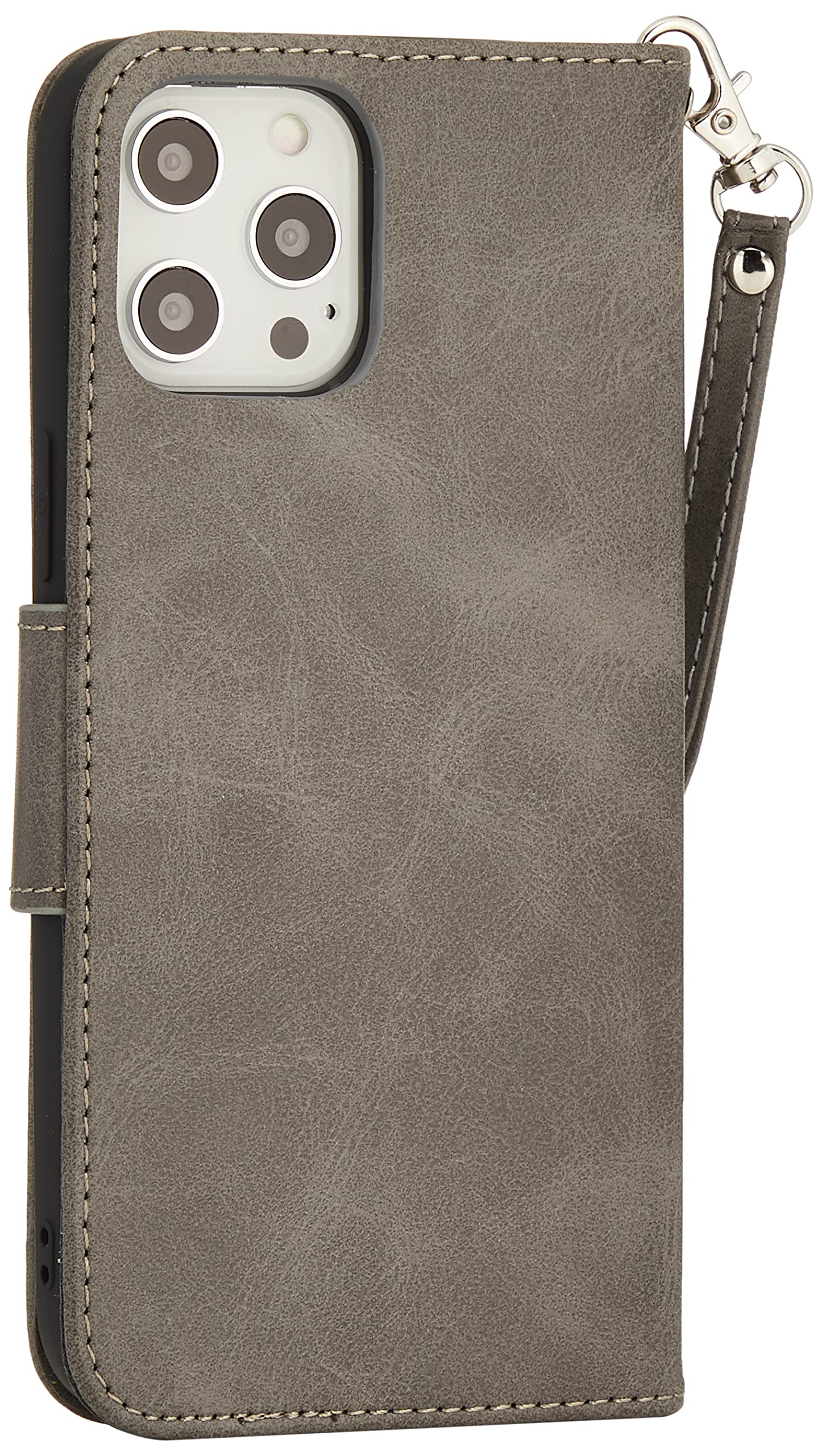 GLOW Co., Ltd. iPhone 12 Pro Max Notebook Type Case with Strap, Gray, Tempered Glass & Stylus Pen 407-2-01