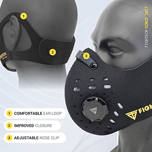 FIGHTECH 2 x Dust Masks | Combo Kit with 10 x Active Carbon Filters | 2 x Extra Air Valves | Face Mask for Woodworking | Washable and Reusable (Medium, Black)
