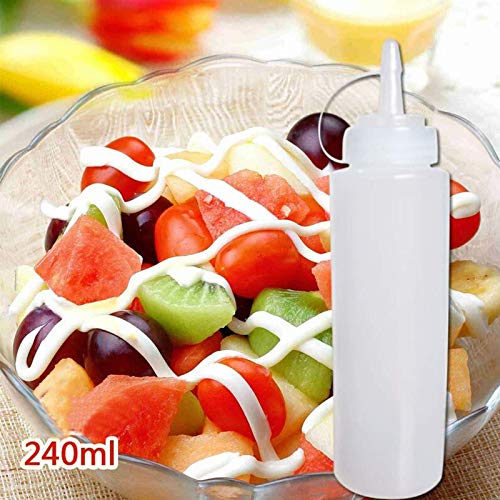 Bekith 8 oz Plastic Squeeze Condiment Bottle, 12 Pack Multipurpose Squirt Bottles with Twist On Cap Lids and Discrete Measurements for Sauce, Ketchup, BBQ, Dressing, Paint, Workshop, Pancake Art Dispenser