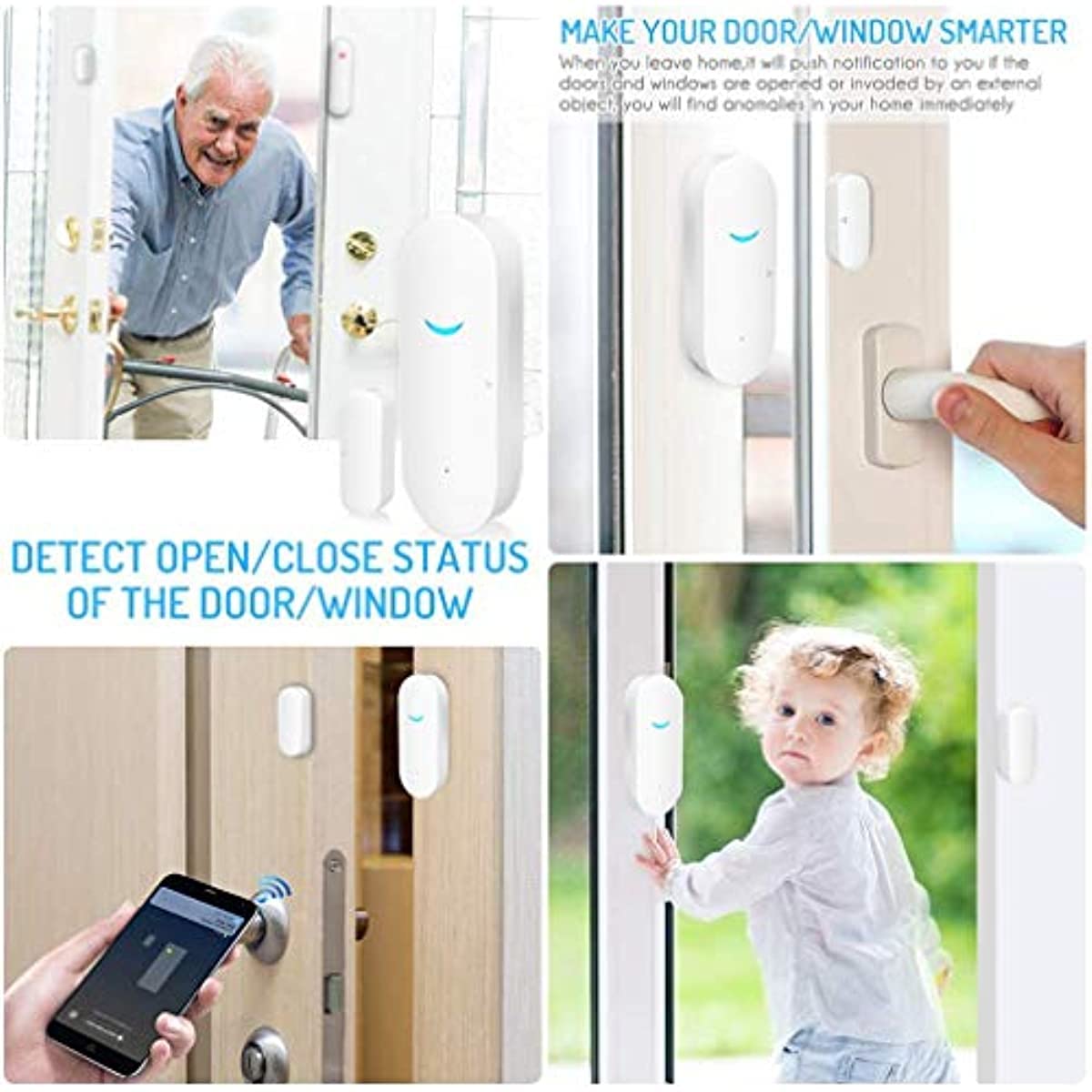 2-Pack WiFi Door and Window Sensors,Tuya Smart Alarm with Free Notification APP Control Home Security Alarm System, No Hub Required,Compatible with Alexa, Google Home