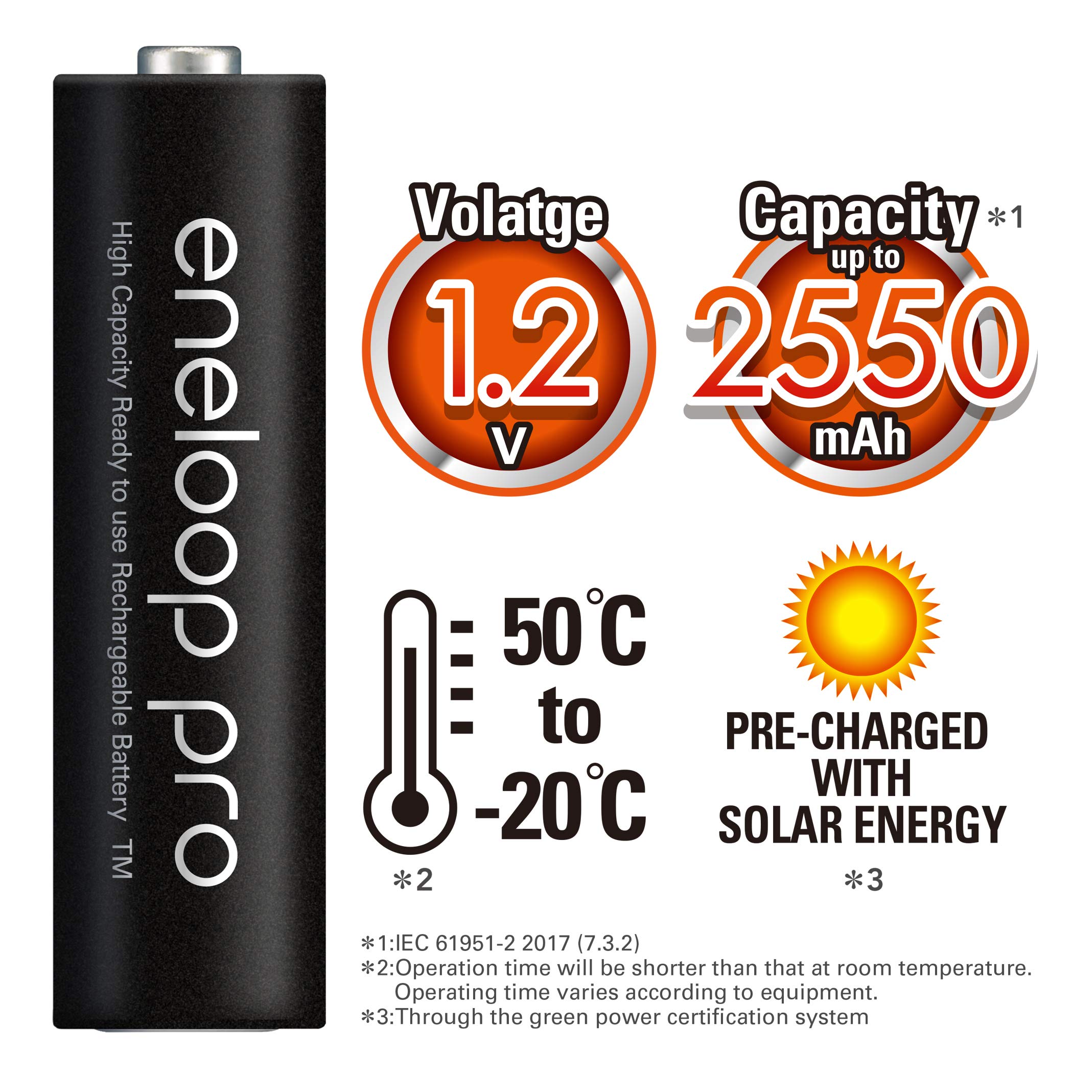 Eneloop Panasonic BK-3HCCA4BA pro AA High Capacity Ni-MH Pre-Charged Rechargeable Batteries, 4 Pack, Black & BQ-CC55KSBHA Advanced pro Rechargeable Battery 4 Hour Quick Charger, Black