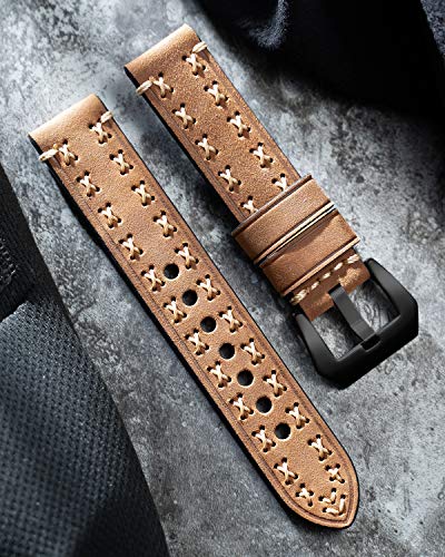 BINLUN Replacement Watch Bands Compatible with Samsung Galaxy Watch, Compatible with Huawei Watch, Compatible with Garmin Smartwatch Thick Oil Leather Watch Strap with X-Type Thick Line20/22/24mm
