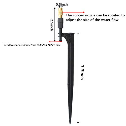 Drip Irrigation Sprinkler, 1/4" Drip Irrigation Dripper Adjustable 360 Degree Drip Irrigation Watering System Used for 4mm/7mm PVC Pipe (0.15"/0.27") Lawn Garden (Copper Nozzle (20pcs))