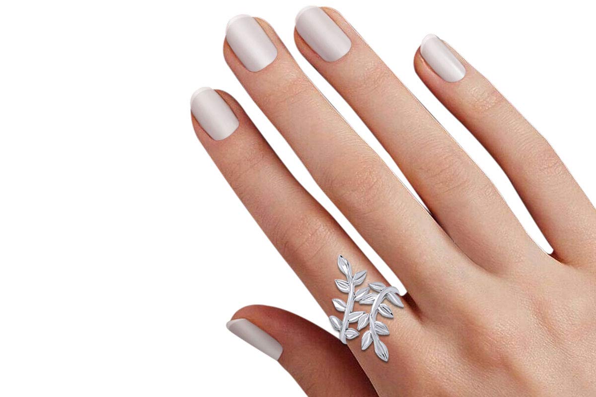 14K White Gold Plated 925 Sterling Silver Oliva Leaf Fashion Ring For Women Ring Size-6