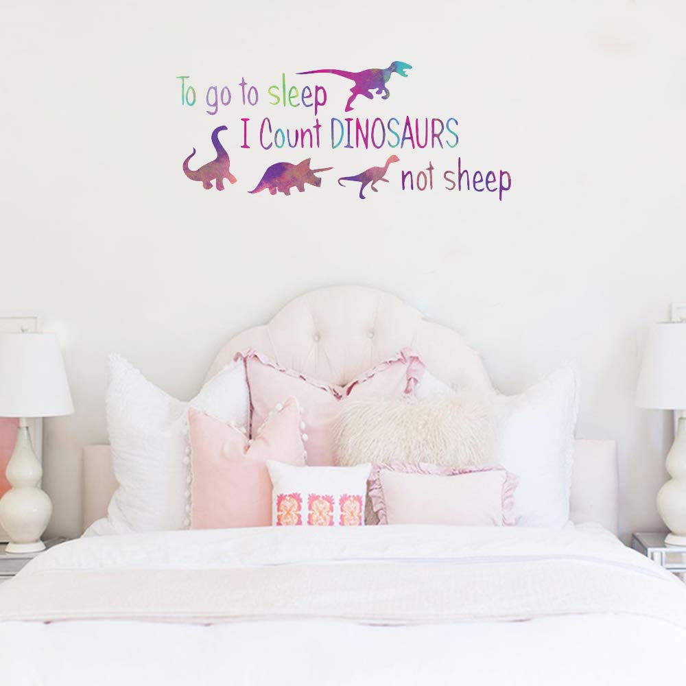 Dinosaur Wall Quote Decals to Go to Sleep I Count Dinosaurs Not Sheep Wall Decor Sticker Watercolor Dino Bedroom Wall Saying ( Real Peel and Stick)