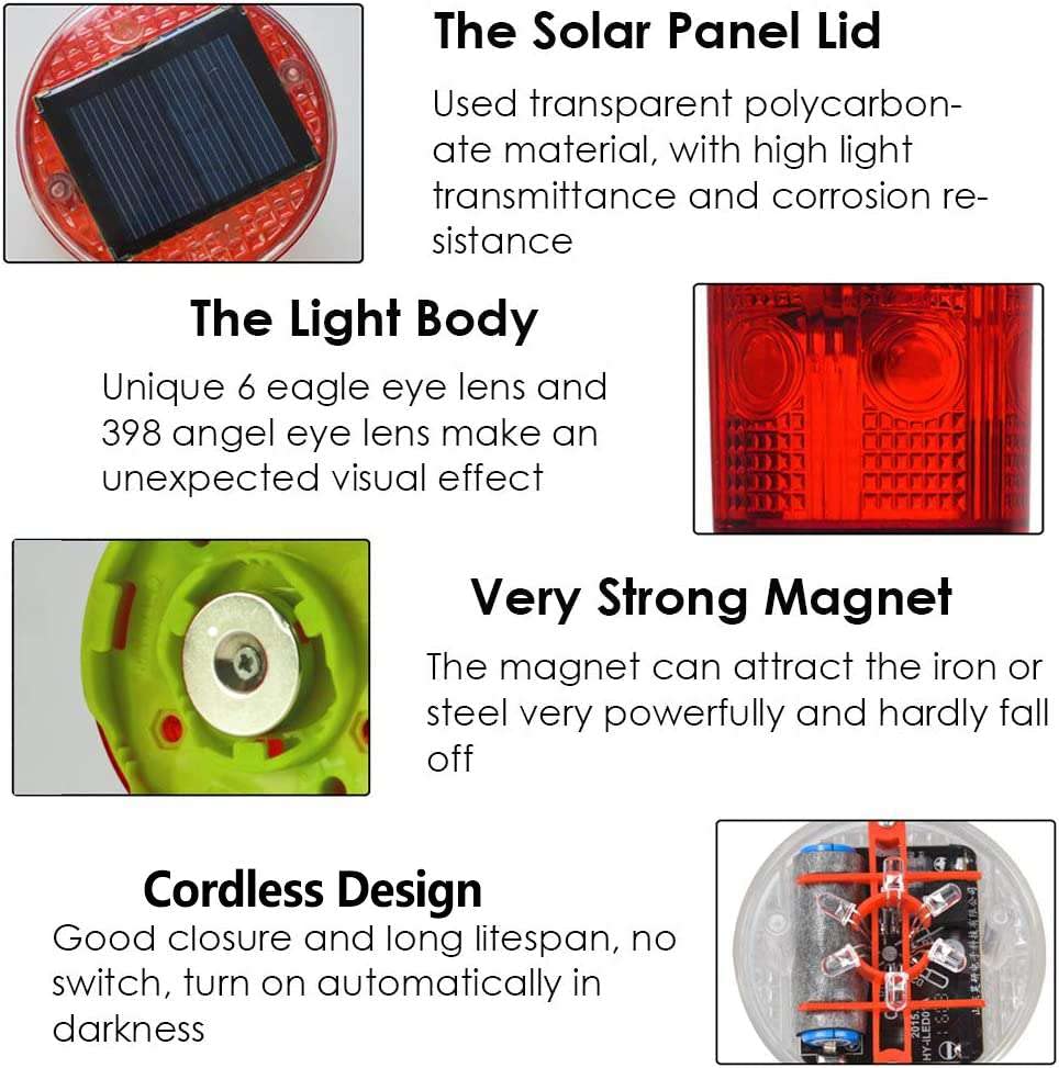 Aolyty Solar Strobe Warning Light Strong Magnetic Base Flashing Super Bright 360 Degree Automatically Turn On Waterproof for Construction Traffic Factory (Green)