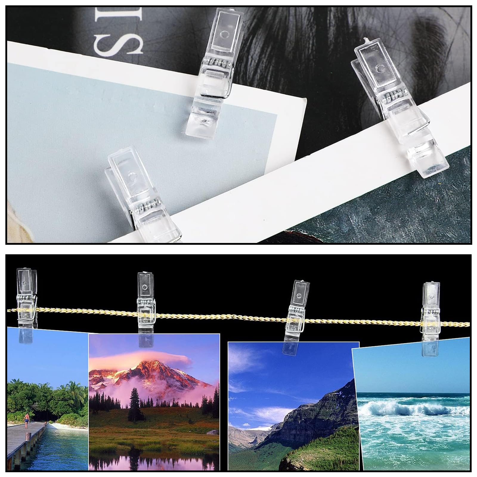200 Pcs Mini Transparent Clothes Pins, 35mm × 7mm Plastic Photo Clips for Hanging Card Paper, Arts, Crafts, Parties, Clear