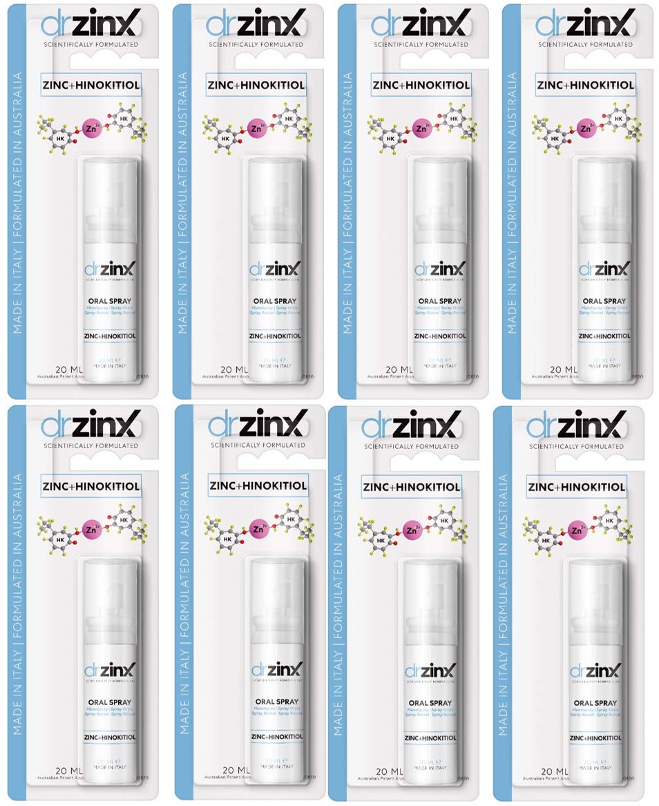 DrZinX Bad Breath Treatment 8 Pack Long Lasting Breath Freshener, Hydrating Oral & Throat Spray with Zinc and Hinokitiol (Zinc Ionophore)