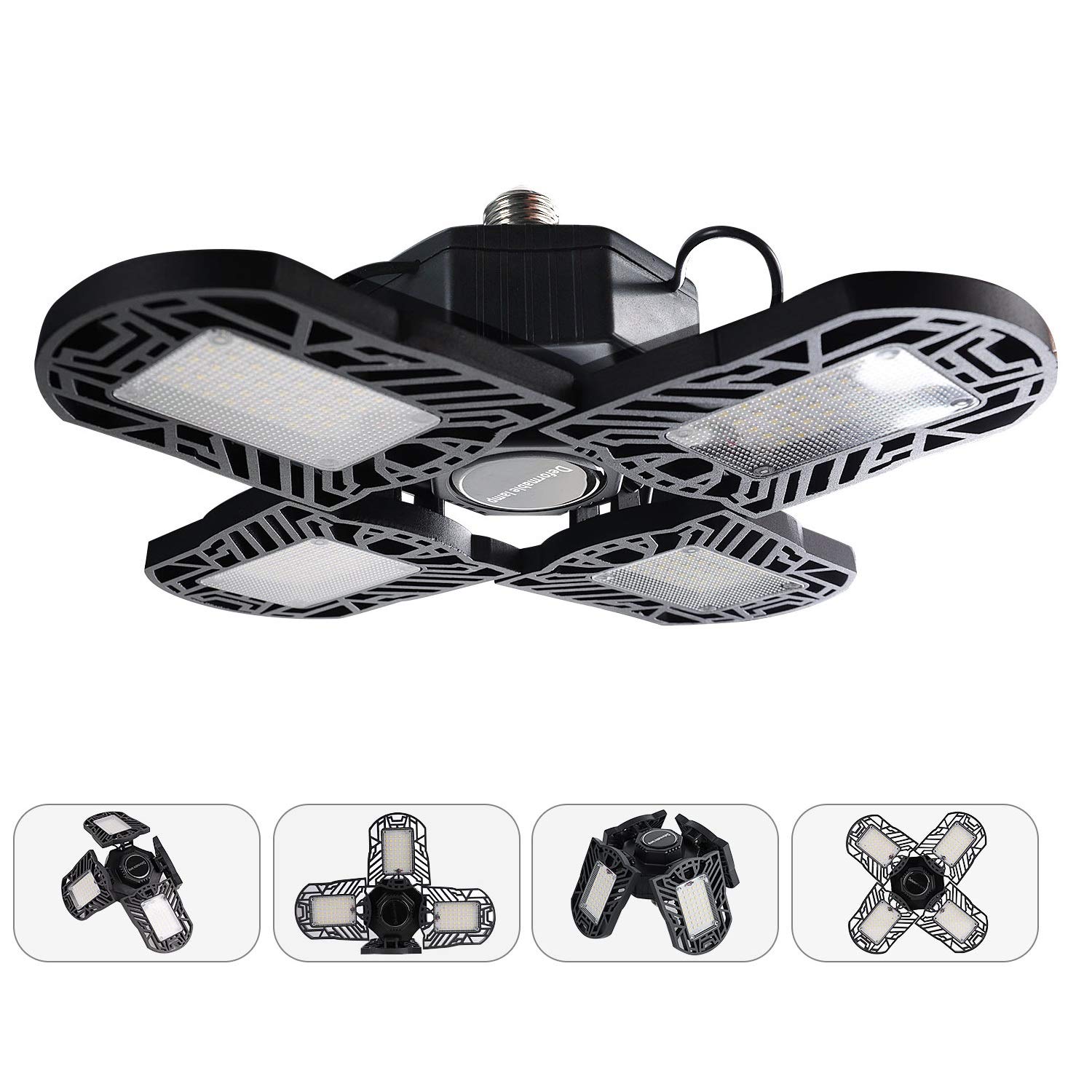 120W 12000LM Deformable LED Garage Light, Ultra-Bright Garage Ceiling Lighting, Tribrite 5000K-6000K Daylight White E26 LED Shop Lights with 3 Adjustable Panels for Warehouse Working Light CRI80+