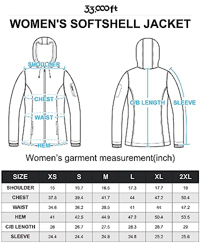 33,000ft Women's Softshell Jacket, Fleece Lined Warm Jacket Light Hooded Windproof Coat for Outdoor Hiking