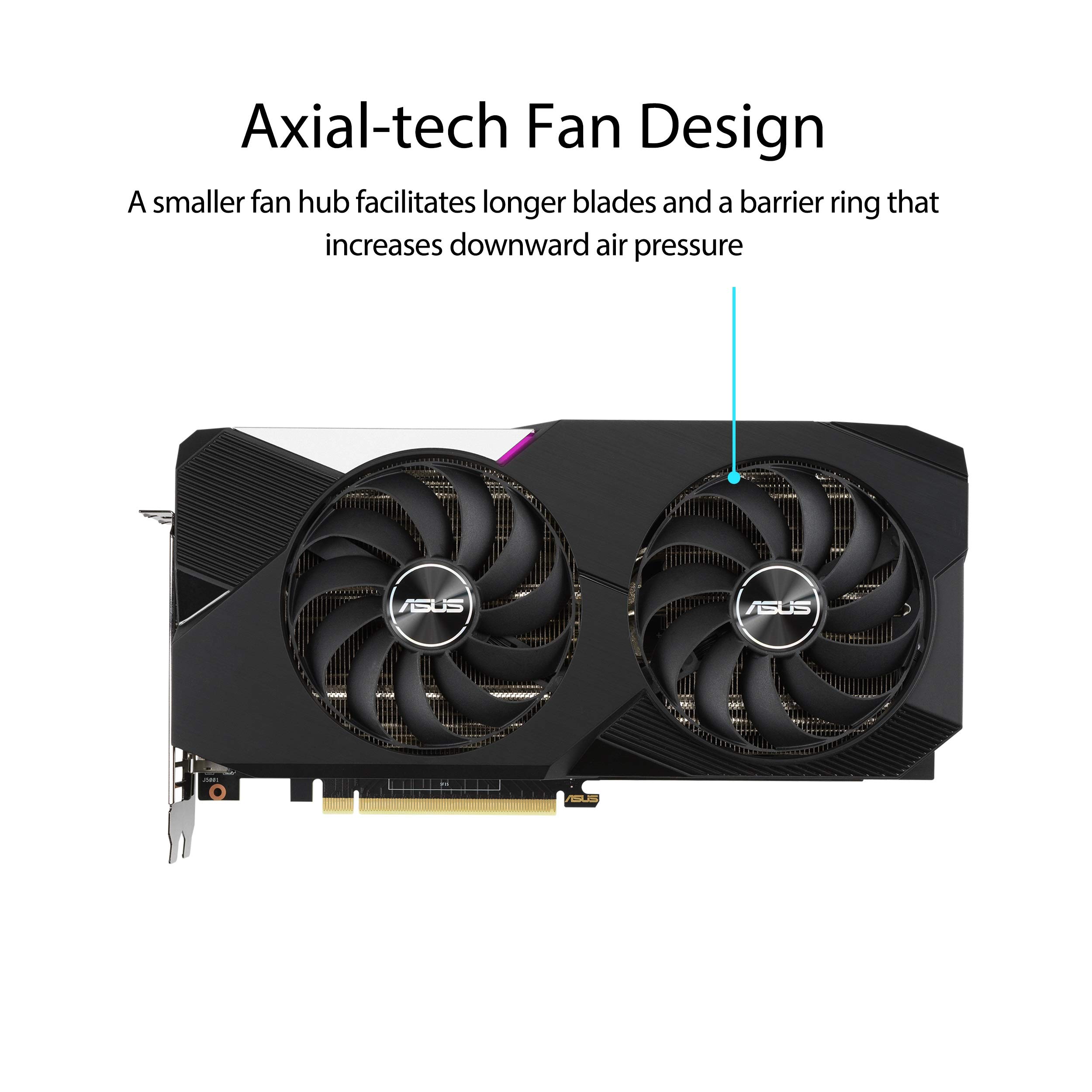 Asus Dual NVIDIA GeForce RTX 3070 V2 OC Edition Gaming Graphics Card (PCIe 4.0, 8GB GDDR6 Memory, LHR, HDMI 2.1, DisplayPort 1.4a, Axial-tech Fan Design, Dual BIOS, Protective Backplate)