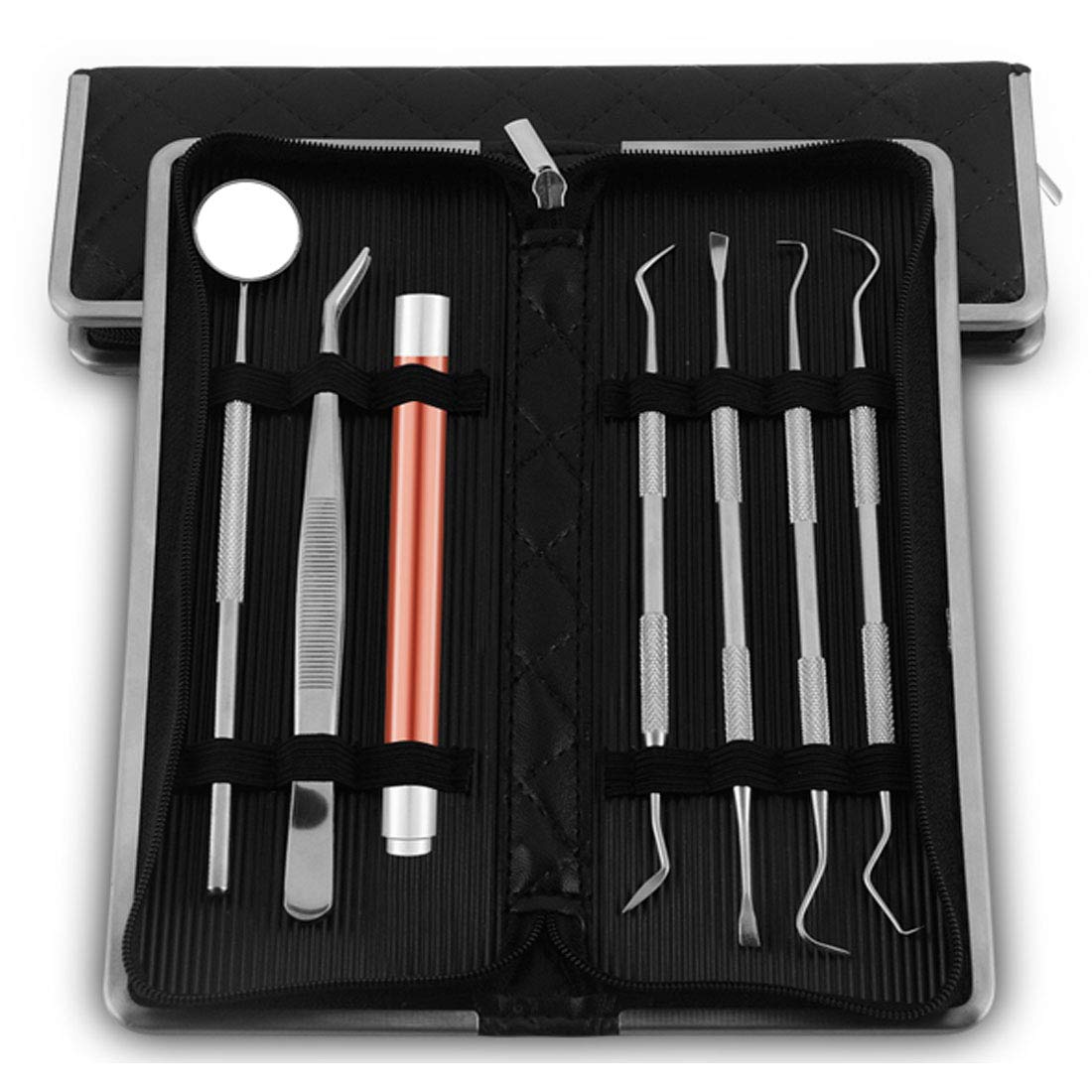 AGGICE Dental Tools, 7 Pack Teeth Cleaning Tools Kit, Tartar Plaque Remover for Teeth, Dentist Tool Kit with Stainless Steel Dental Mirror, Tooth Scraper, Dental Picks, Tweezer and Oral Torch…