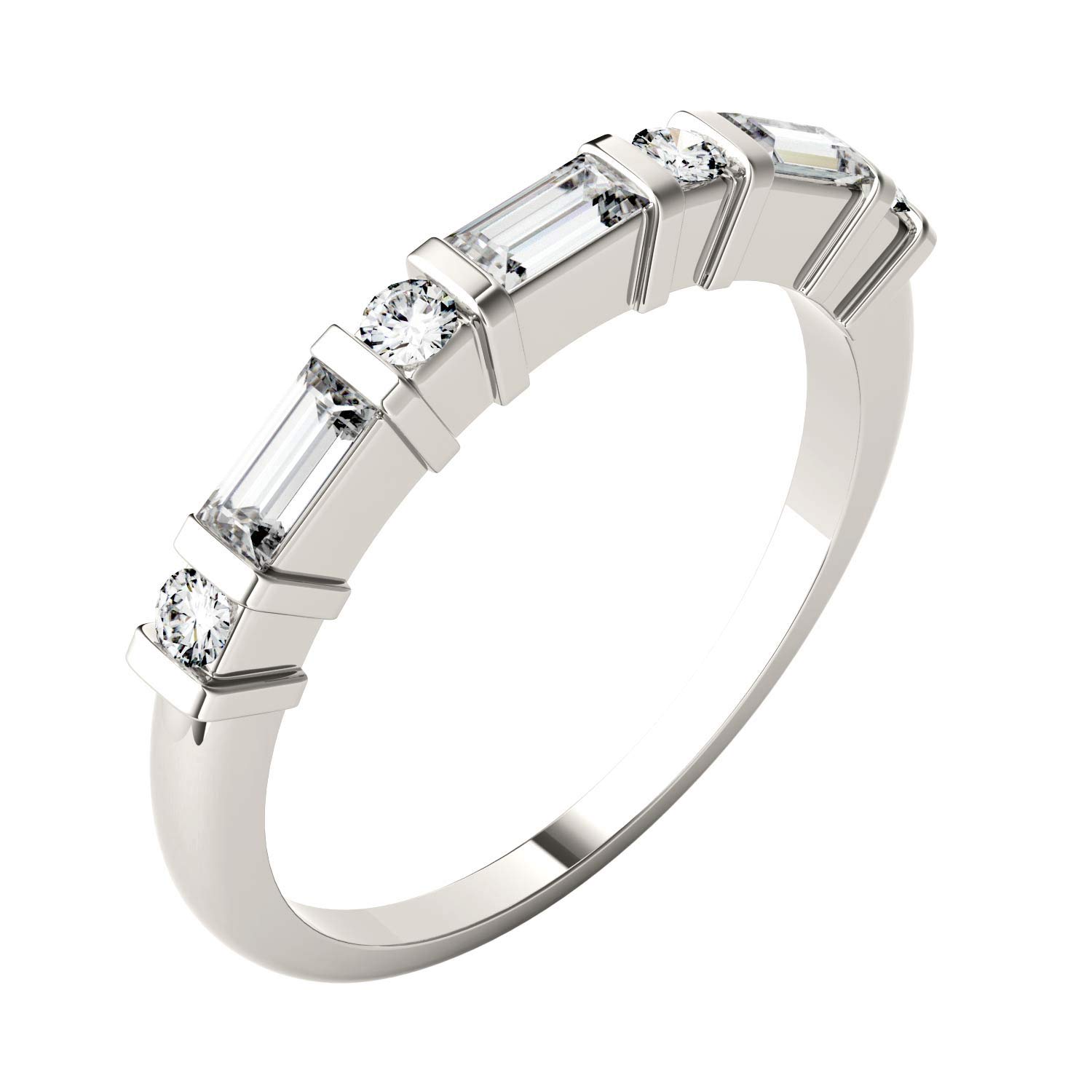 14K White Gold Moissanite by Charles & Colvard 4x2mm Step Cut Baguette Wedding Band-size 5 0.47cttw DEW