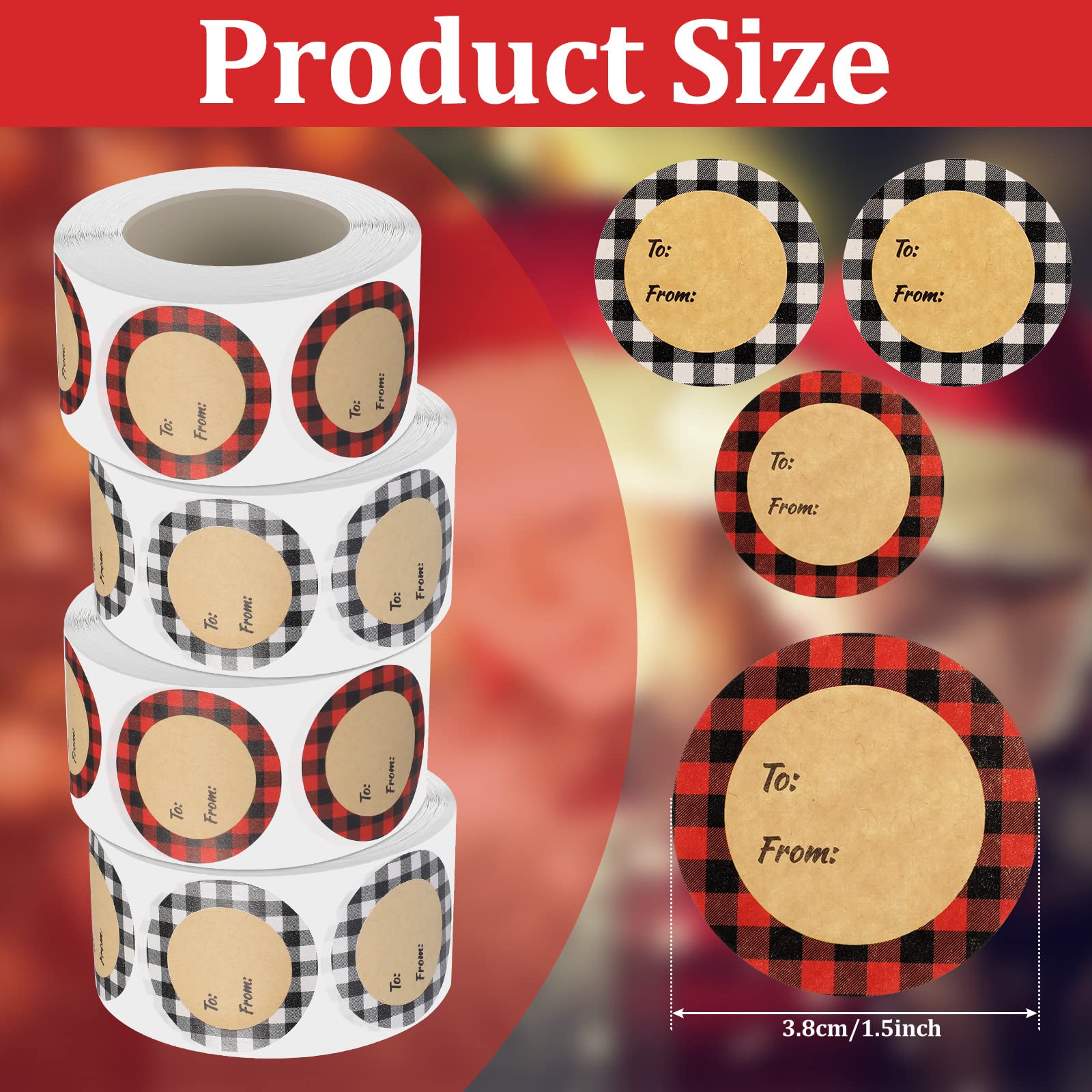 2000 Pieces Christmas to from Stickers, 1.5 Inch Buffalo Plaid Christmas Name Tag Stickers, Kraft Xmas to from Labels for Gift Wrapping, Box and Envelope Sealing