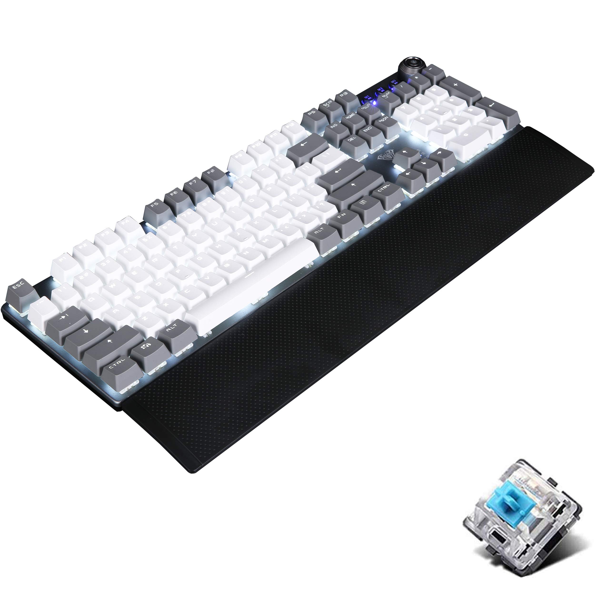 CCTECH Chichen Mechanical Gaming Keyboard,USB Wired,Magnetic Wrist Rest,Pure White Backlight Classic Keycaps,for Gaming,Office and Home,Dedicated Media Keys. (Black)