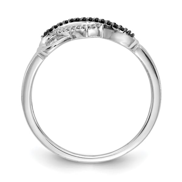 14K White Gold Black Diamond Infinity Twisted Love Knot Symbol Heart Woven Crisscross Band Statement Ring Size 7