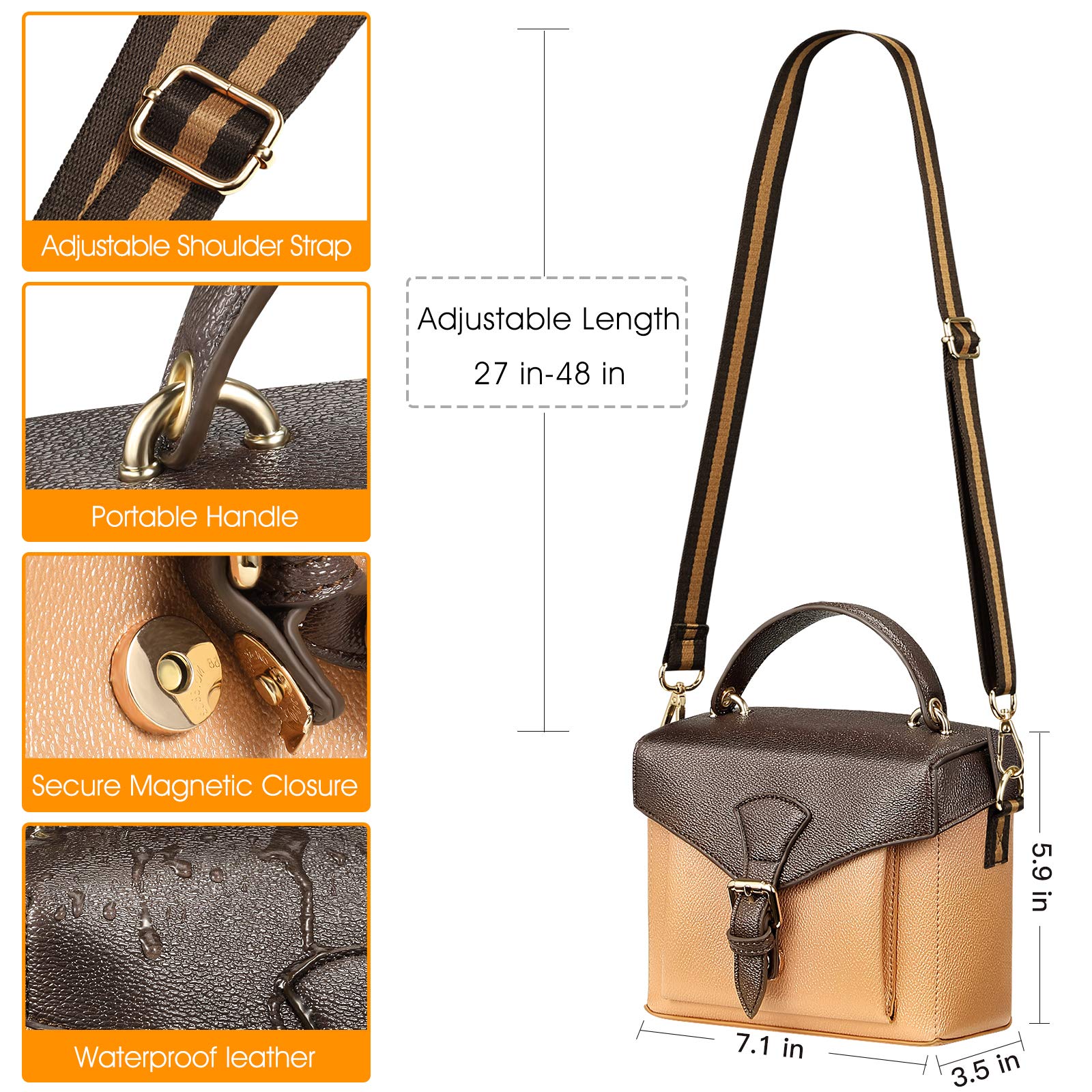 FINPAC Protective Case Leather Crossbody Handbag for Fujifilm Instax Mini 12/11/9/8+/8/90/70/40/26+/25/7s/Mini LiPlay/Square SQ1/SQ6/SQ40 Polaroid PIC-300 Instant Camera with Film Pack Pocket, Brown