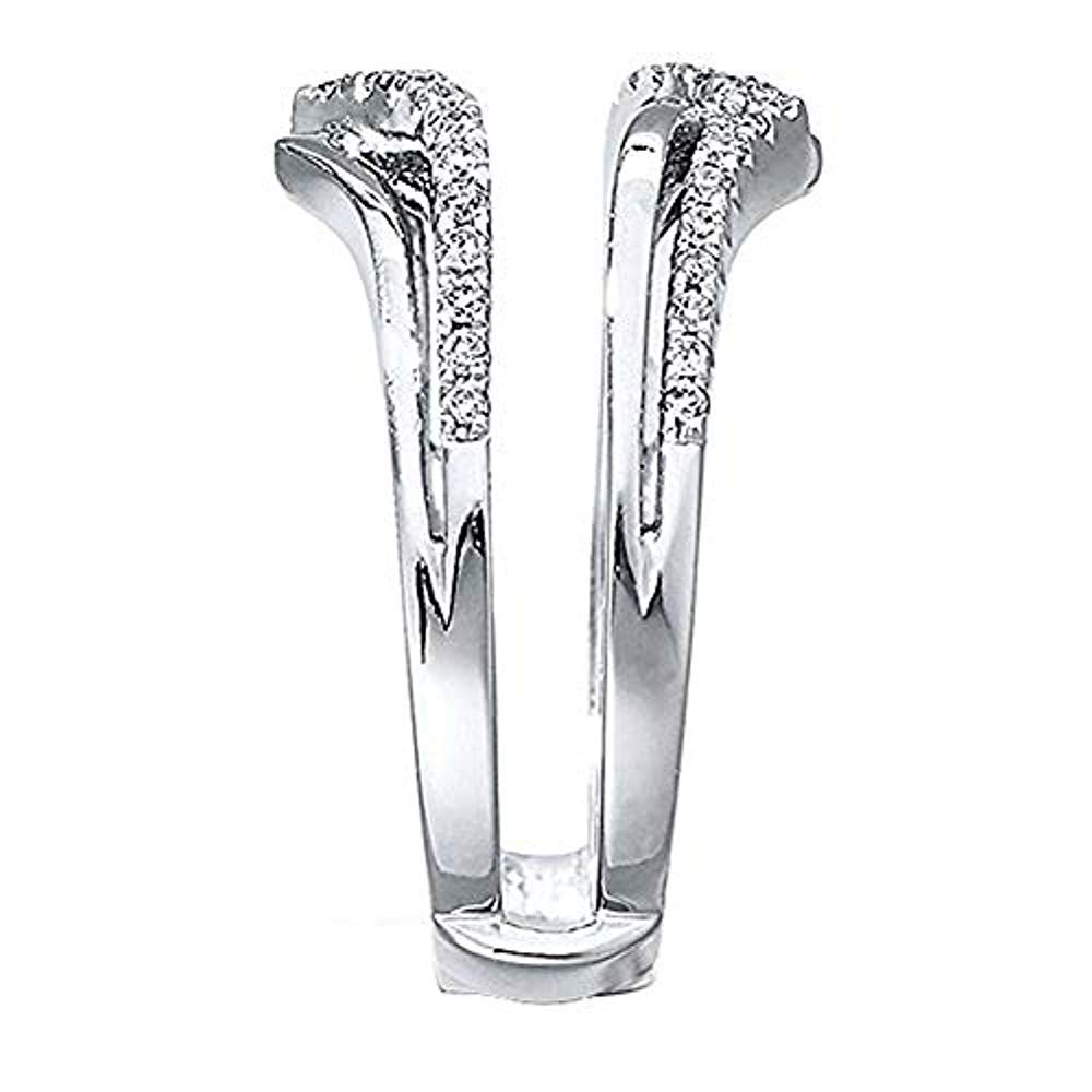 14k White Gold Plated 1/4ct Round Diamond Ring Double-Row Enhancer Wedding Ring Wrap Guard for Women