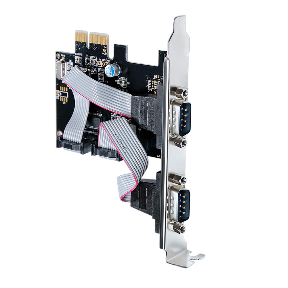 DTECH 2 Port PCI-E Serial Card RS232 PCI Express Adapter COM Port Expansion for Desktop Computer PC Windows 10 8 7 XP Vista Linux Mac with 16C550 UART