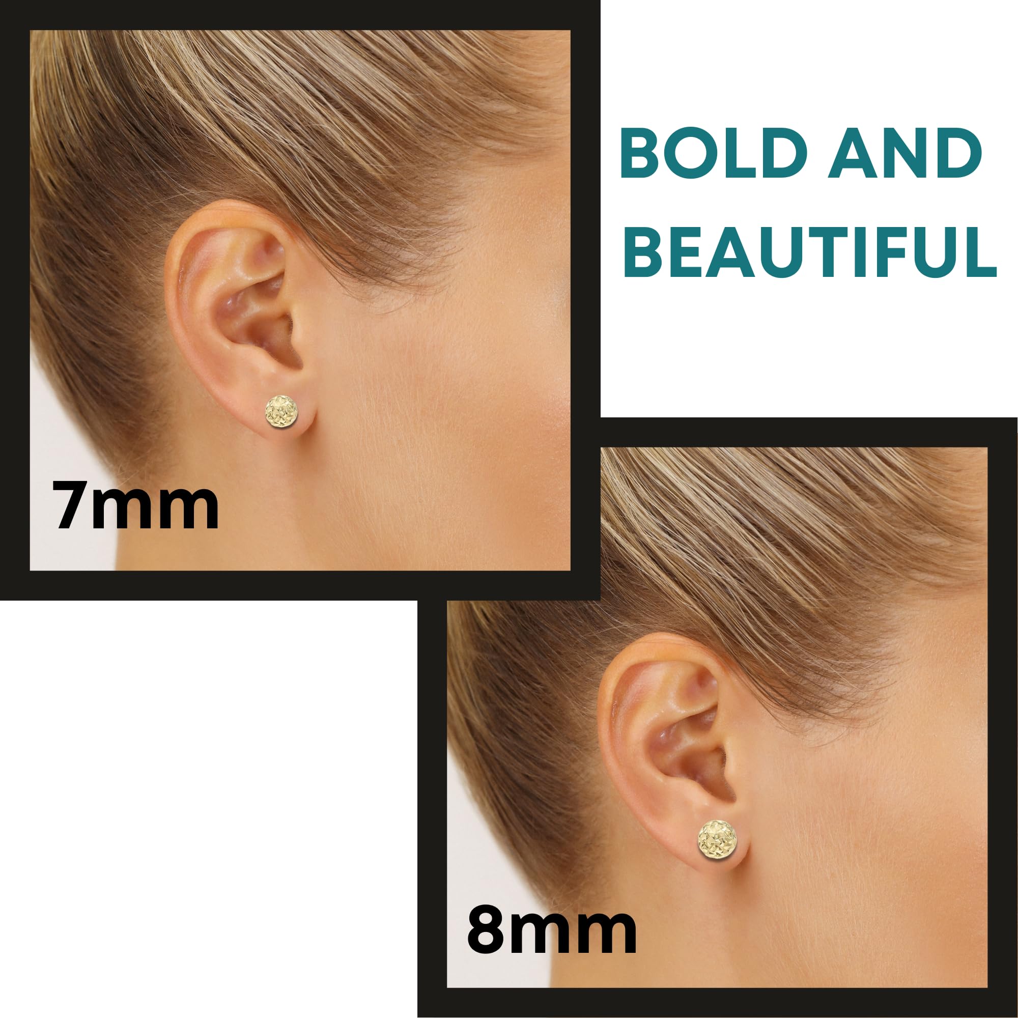 14k Yellow Gold Diamond-cut Ball Stud Earrings (8mm)…