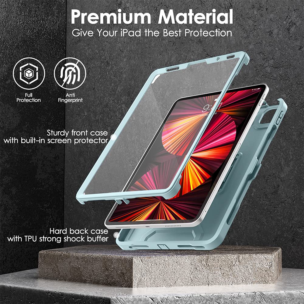 DTTO for iPad Pro 11 inch Case 2022(4th Gen)/2021(3rd Gen), [Screen Protector] Dual Layer Full Body Protection Cover with Pencil Holder, Also Fit iPad Pro 11'' 2020&2018/iPad Air 5/Air 4 - Sky Blue