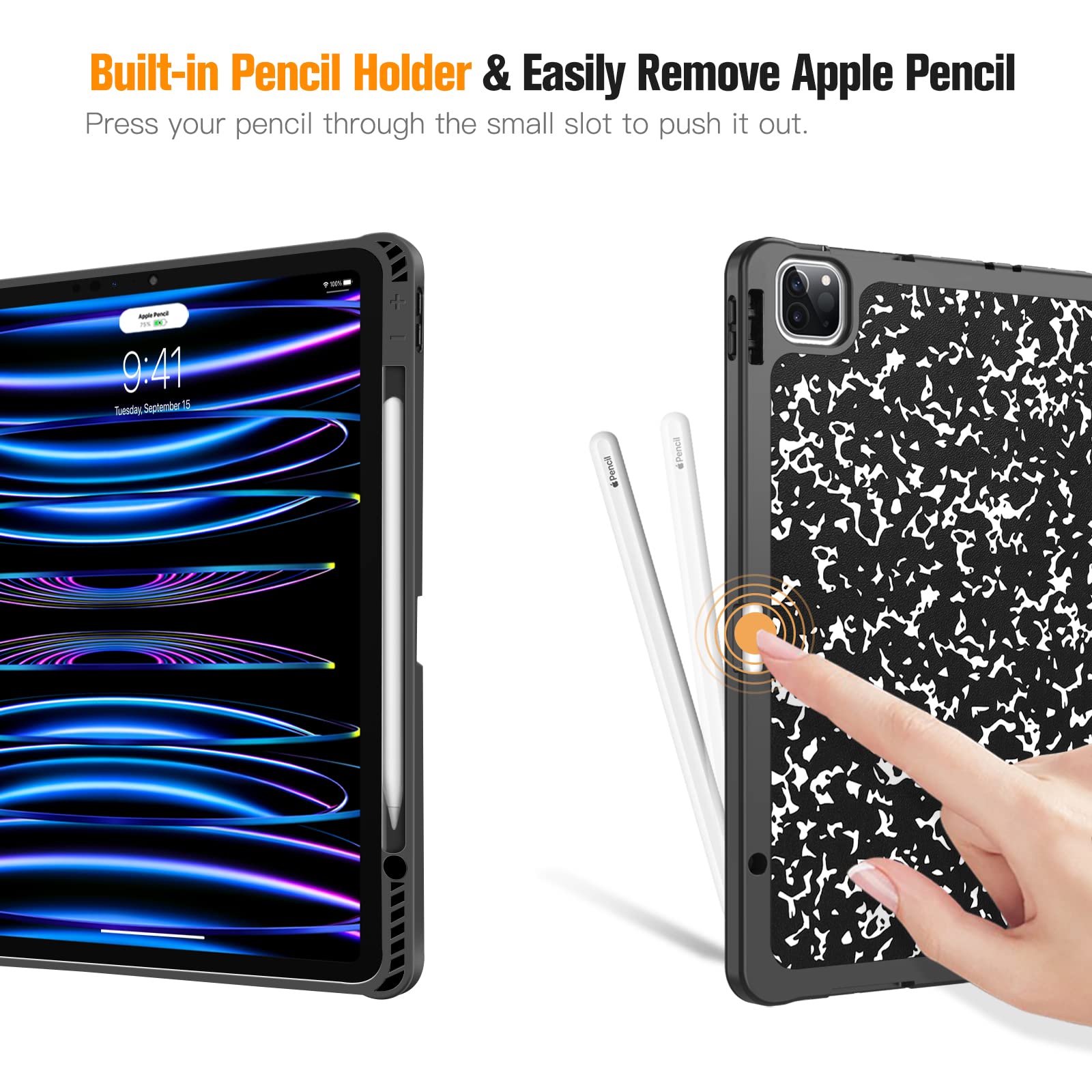 Fintie Case for iPad Pro 12.9-inch 6th Generation 2022, [Built-in Pencil Holder] Slim Soft TPU Protective Cover with Auto Wake/Sleep, Also Fit iPad Pro 12.9" 5th & 4th & 3rd Gen, Composition Book
