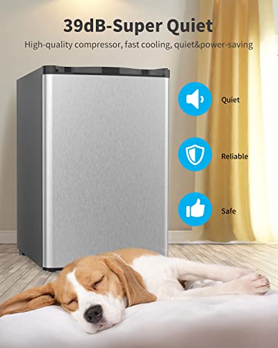 Anpuce 4.5 Cu. Ft Compact Refrigerator-Mini fridge Small Drink Food Storage Machine Upright Freezers Thermoelectric for Dorm, Garage, Camper, Basement, or Office, Single Door, stainless steel, Sliver